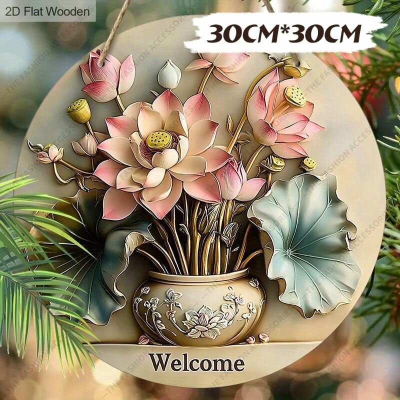 30cm*30cm,1шт 2D плоская подвесная декоративная табличка, деревянная декоративная роспись, узор лотоса