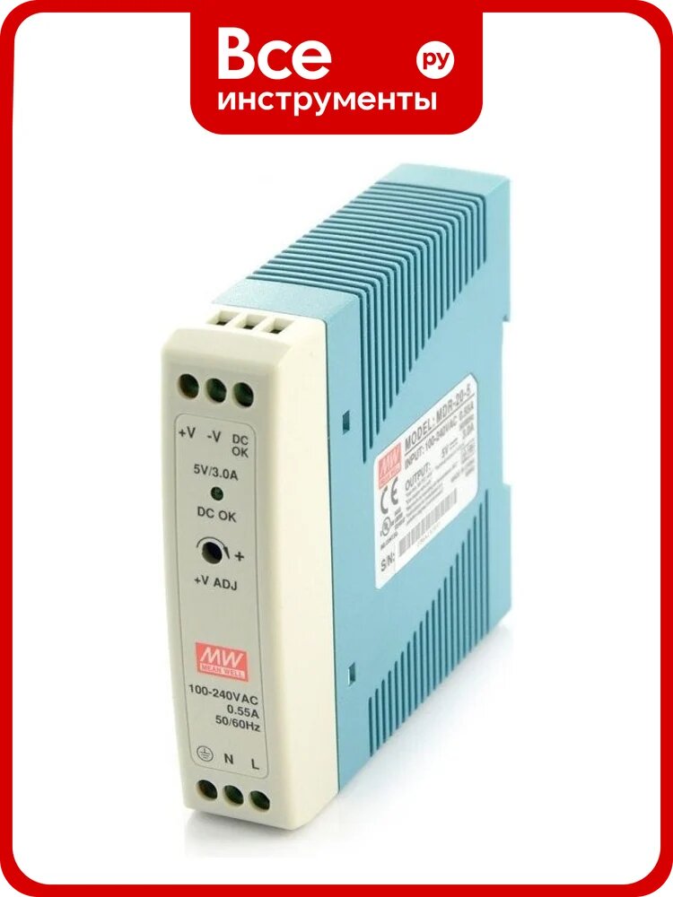 Источник питания Mean Well AC/DC MDR-20-5 15Вт Т00249980