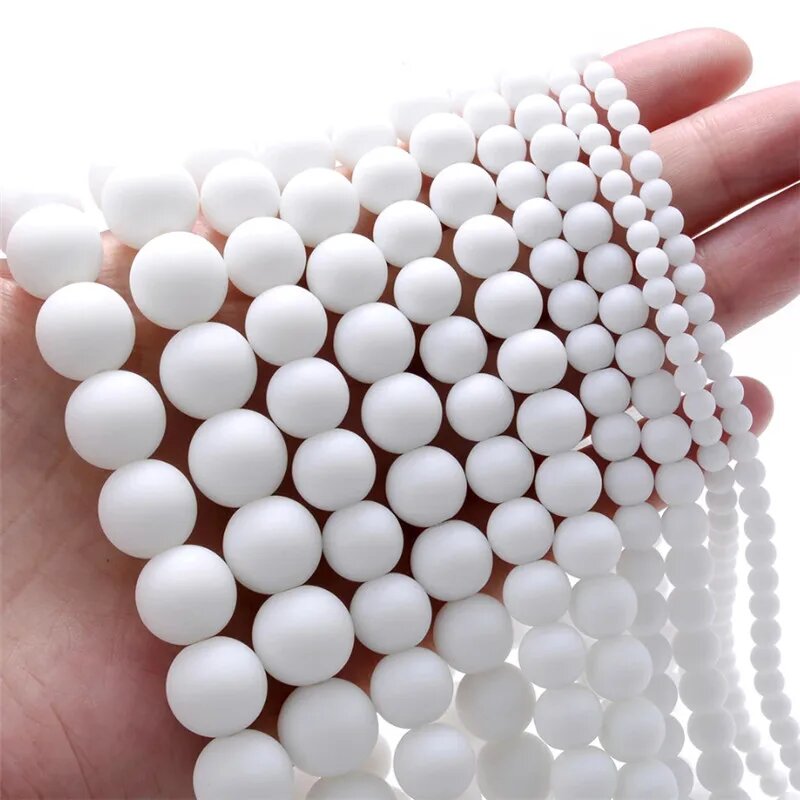 Белые матовые каменные бусины для бижутерии 10mm(around 35pcs), Matte
