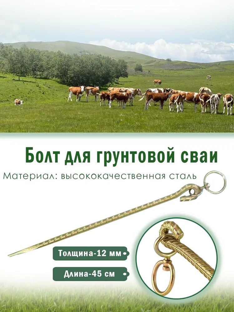 Болт для грунтовой сваи, высококачественная сталь, толщина 12 мм, длина 45 см