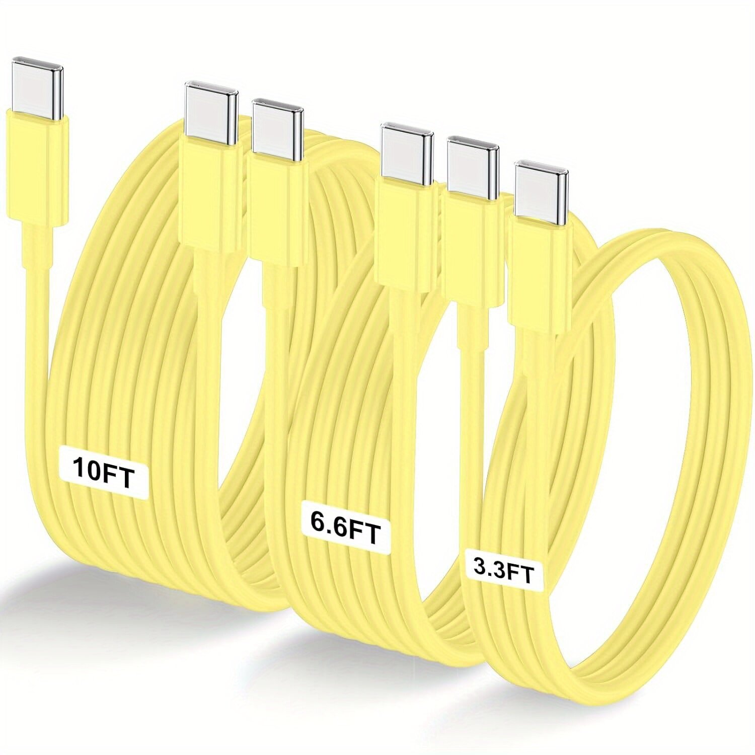 Набор из 3 кабелей USB-C на USB-C 60W, быстрая зарядка, длина 1м+2м+3м, желтый, для iPhone 15/16, Galaxy S23/S22, iPad Pro/Air, MacBook Pro/Air и других устройств