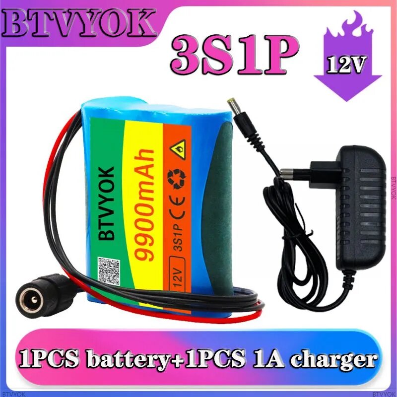 12V 3S1P 18650 аккумулятор 9900 мАч литиевый аккумулятор с платой защиты от зарядки С зарядным устройством