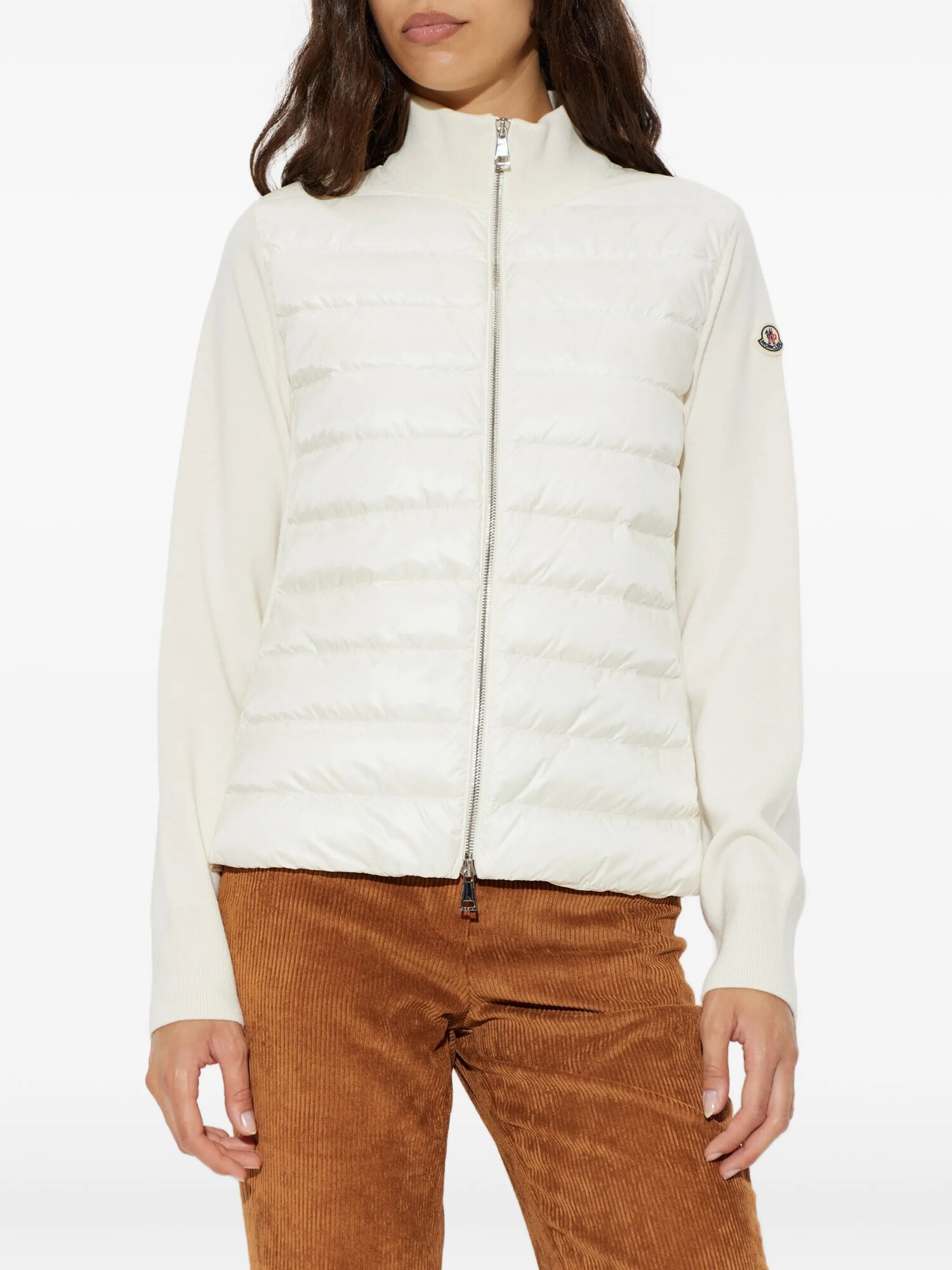 Куртка Moncler Quilted padded cardigan, размер 42, бежевый/белый — фото 1