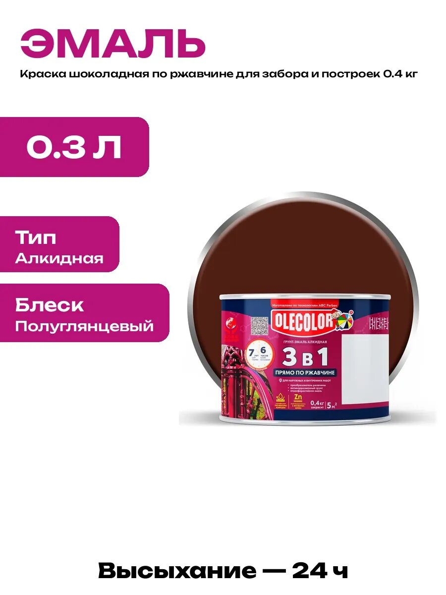 Грунт-эмаль для защиты металла от коррозии шоколадная 0.4 кг