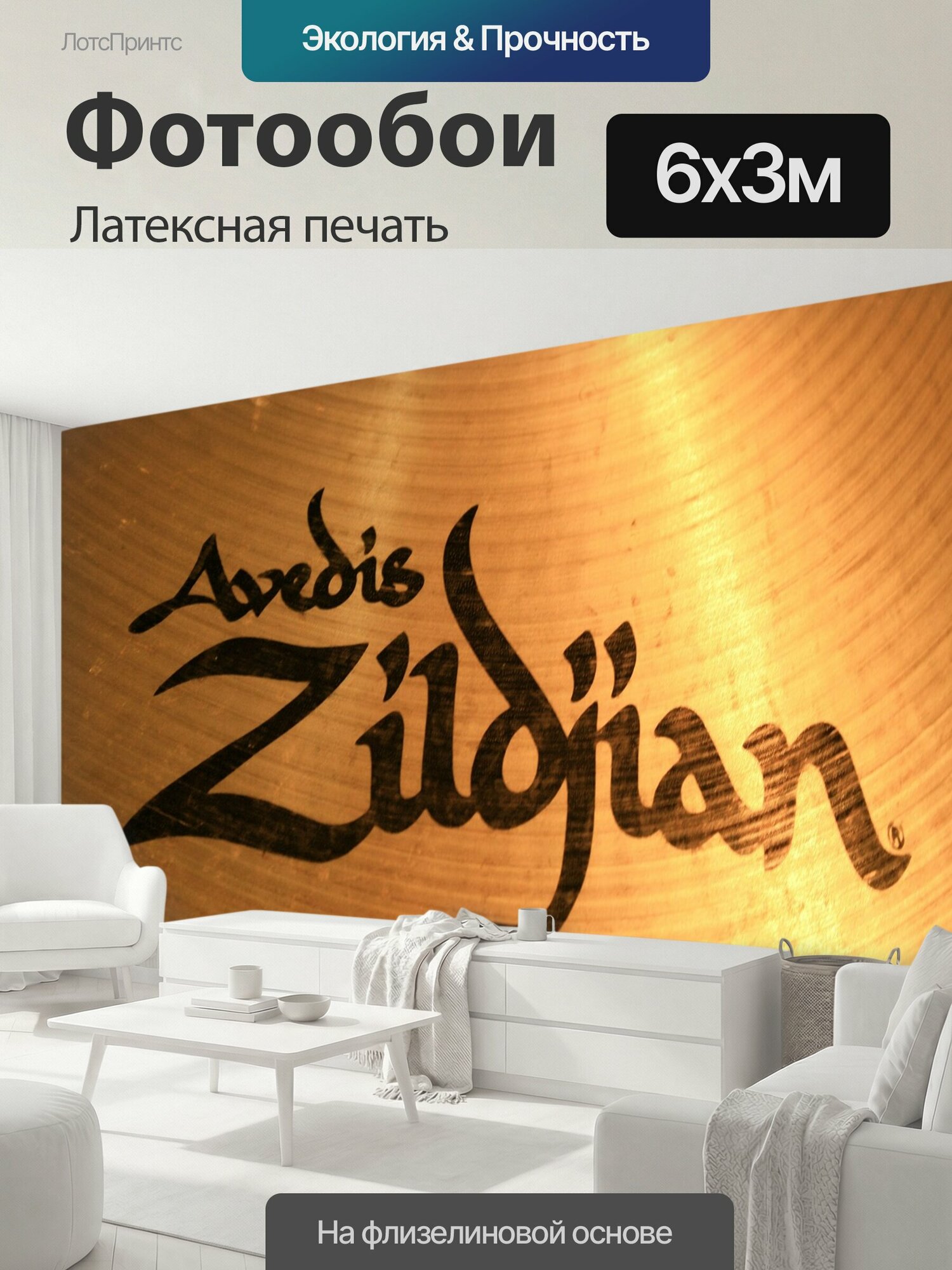 Фотообои моющиеся ударопрочные "Zildjian avedis, крушение, тарелка" 600x300 см. латексная печать