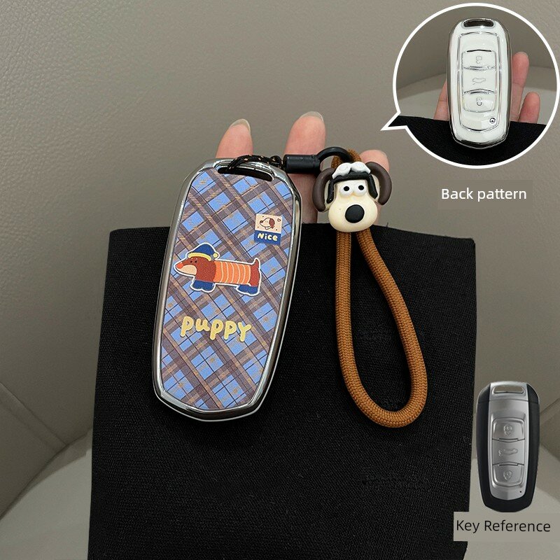Женский браслет с голубой клеткой и брелоком-щенком в коричневом цвете, регулируемый аксессуар для питомцев, подарок
