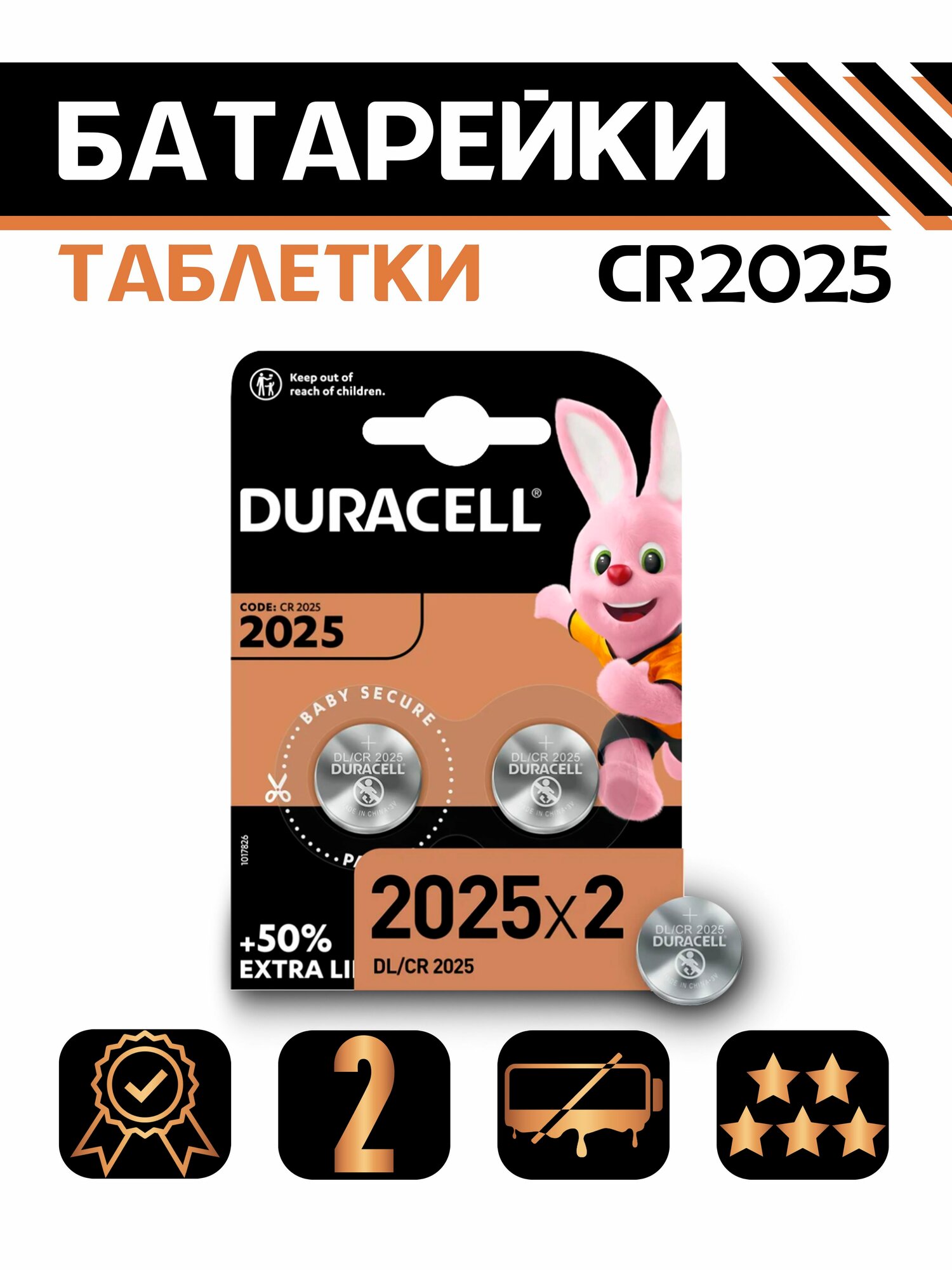 Батарейки Lithium, CR2025, литиевые, комплект 2 шт, блистер литиевые элементы два элемента