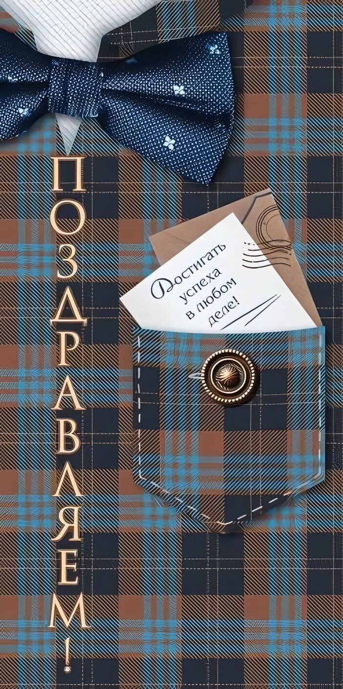 Конверт для денег «Поздравляем» мужской, имитация костюма с бабочкой, клетчатый