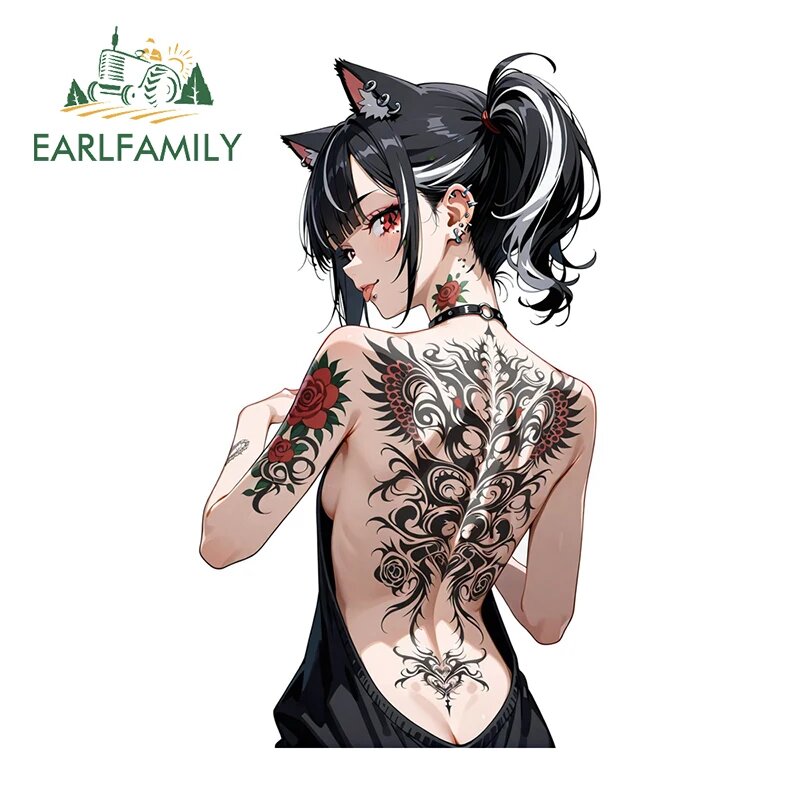 EARLFAMILY Cool Tattoo Girl Fine Stickers Attractive Personality Car Styling Decal Scratch-Proof Windshield Window Trunk Decor