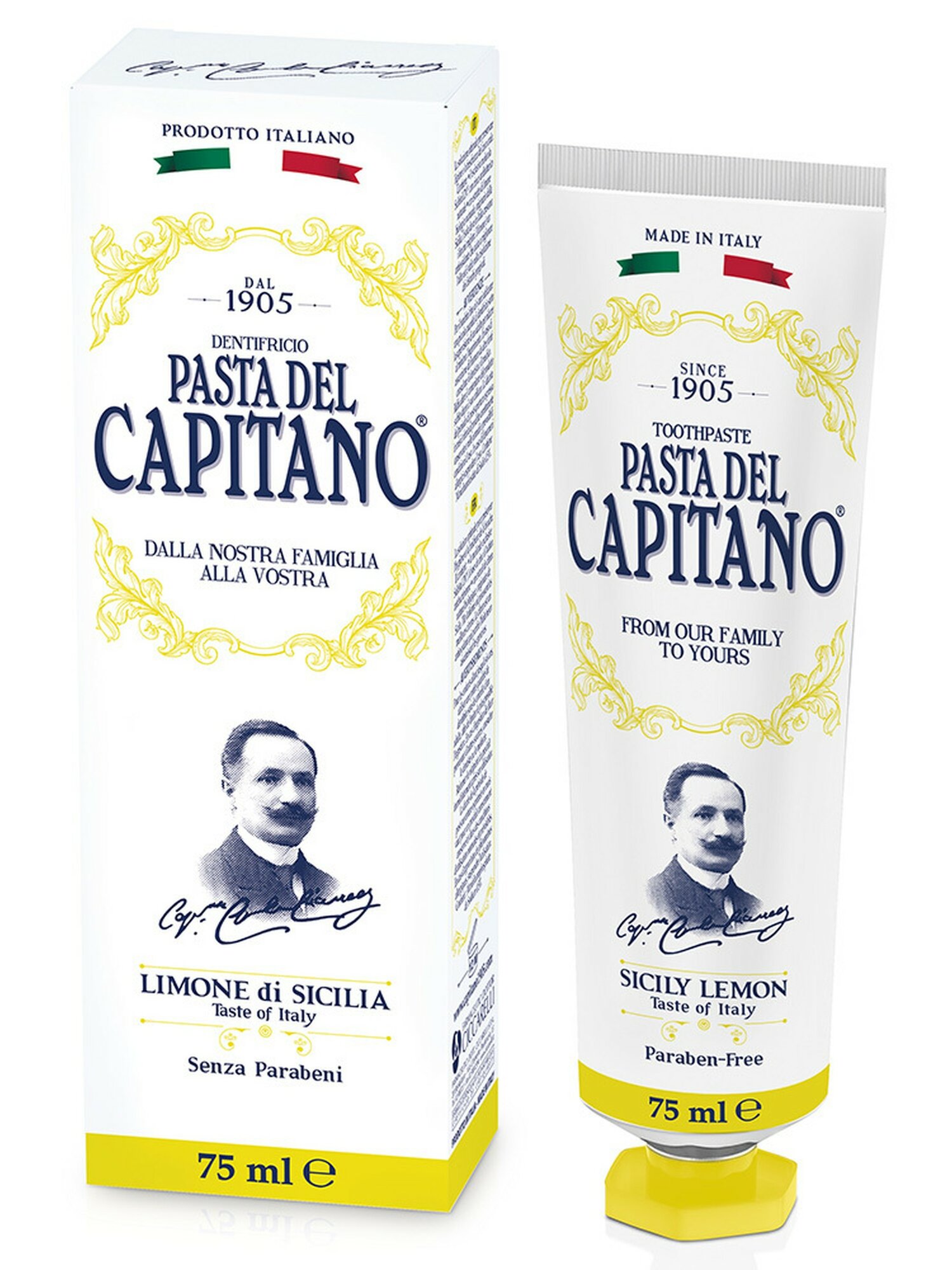 PASTA DEL CAPITANO 1905 зубная паста сицилийский лимон 75МЛ — Зубная паста 75 мл, туба в картонной коробке.