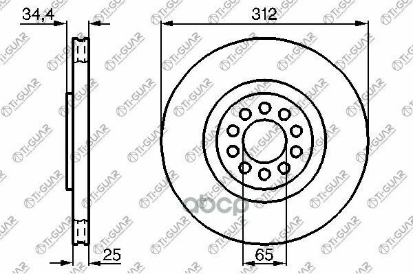 Диск тормозной /передний /TI-GUAR для AUDI TT 1998-2006, SKODA OCTAVIA RS 2001-2006; 312/25мм; TG-8N0615301A RN1116 8L0615301.