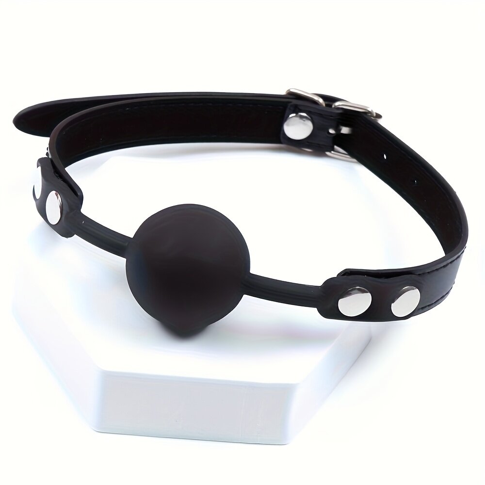 Силиконовый шарик-кляп с кожаными наручниками для BDSM, черный