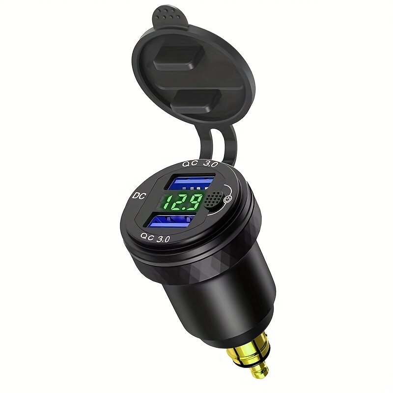 Алюминиевый двойной быстрый зарядный USB-адаптер 3.0 для мотоцикла с DIN-разъемом, светодиодный дисплей, 12-24В, цвет подсветки: зеленый