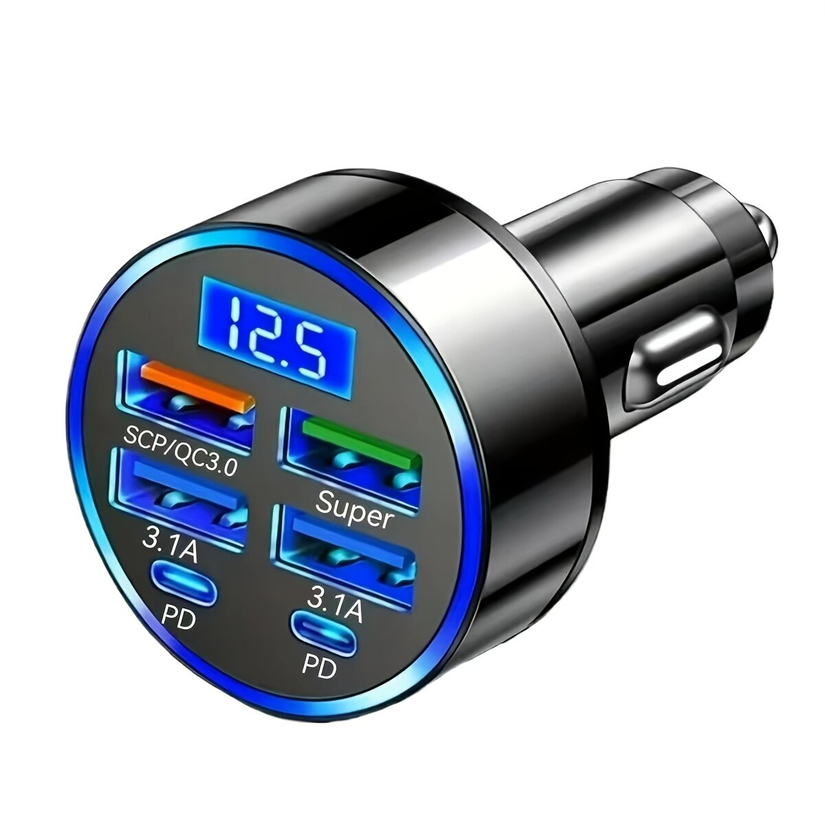 Автомобильное зарядное устройство 6-в-1, 4 USB-A + 2 Type-C, 66 Вт быстрая зарядка, Dual PD 3.0, для телефонов и планшетов