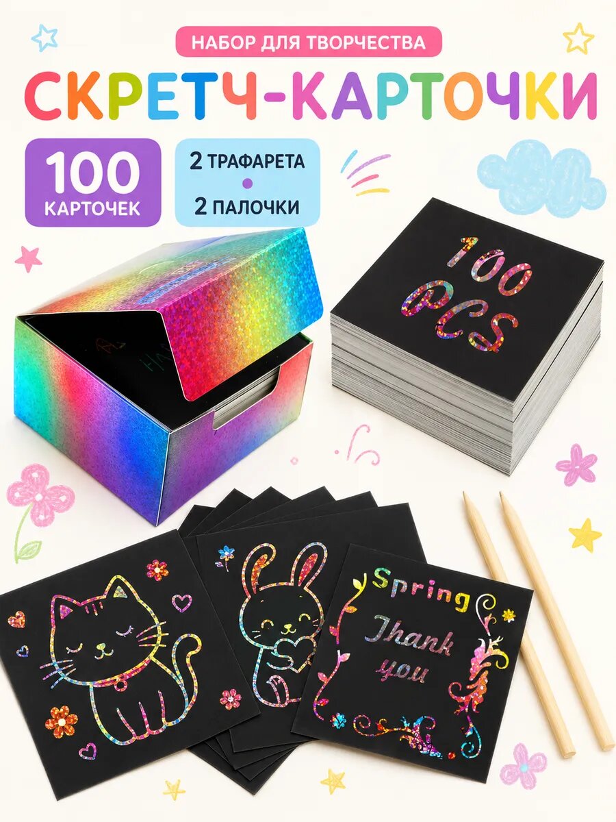 Скретч-карточки для творчества 100 шт