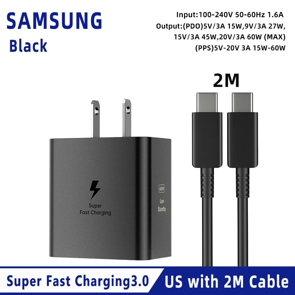 Зарядное Samsung 60W Super Fast Charging 3.0 US с кабелем 2M