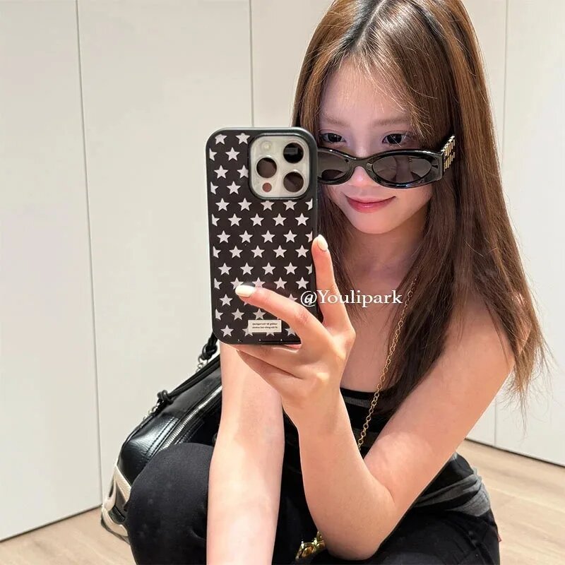 Модный чехол Ins Trendy Personality с полноэкранным дизайном и звездами в корейском iPhone 15 Pro
