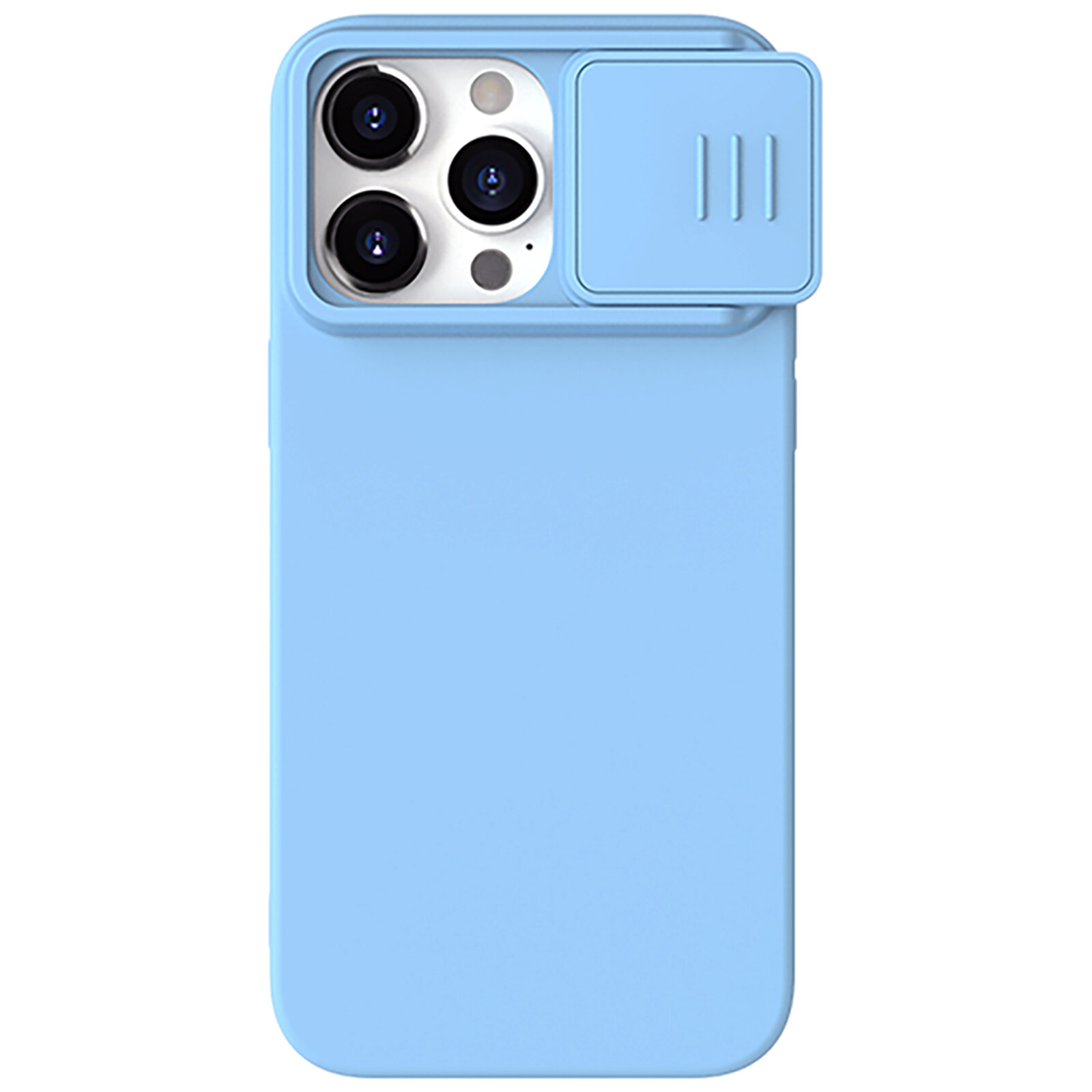 Чехол с MagSafe и с шелковистым покрытием синего цвета (Haze Blue) от Nillkin для iPhone 15 Pro Max, серия CamShield Silky Magnetic Silicone Case