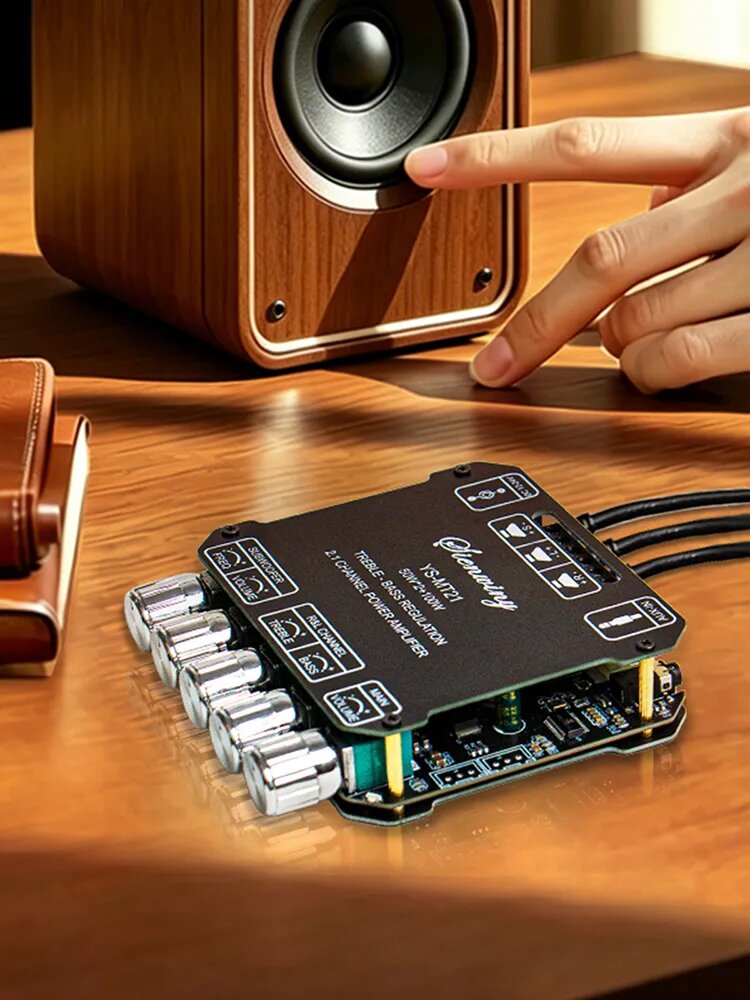 Цифровой усилитель мощности 2.1 канала с Bluetooth 5.0, выходная мощность 2 50 Вт + 100 Вт