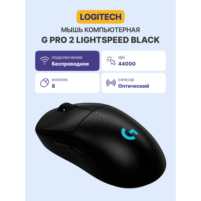 Мышь Logitech G PRO 2 LIGHTSPEED BLACK 910-007295 910-007295