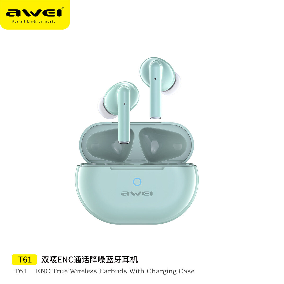 T61ENC AWEI Беспроводные Bluetooth Наушники с Шумоподавлением ENC, Спортивные Игровые Наушники, Комфортное Ношение,