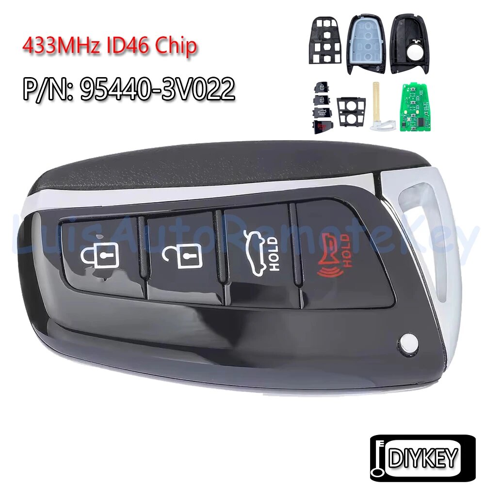 Ключ-брелок Smart Distance Для Hyundai Azera 2015-2017 С 4 Кнопками, Чипом ID46, Частотой 433 МГц, Беспроводной, Из ABS+металла