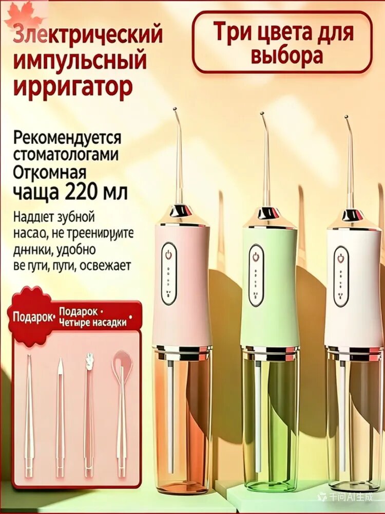 Портативный ирригатор для полости рта, беспроводной аппарат для чистки зубов, десен, брекетов, виниров и протезов, дорожный комплект