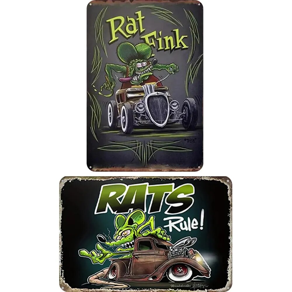 Металлическая настенная картина Rat Fink, прямоугольная, 20 30 см, набор из 2 шт.