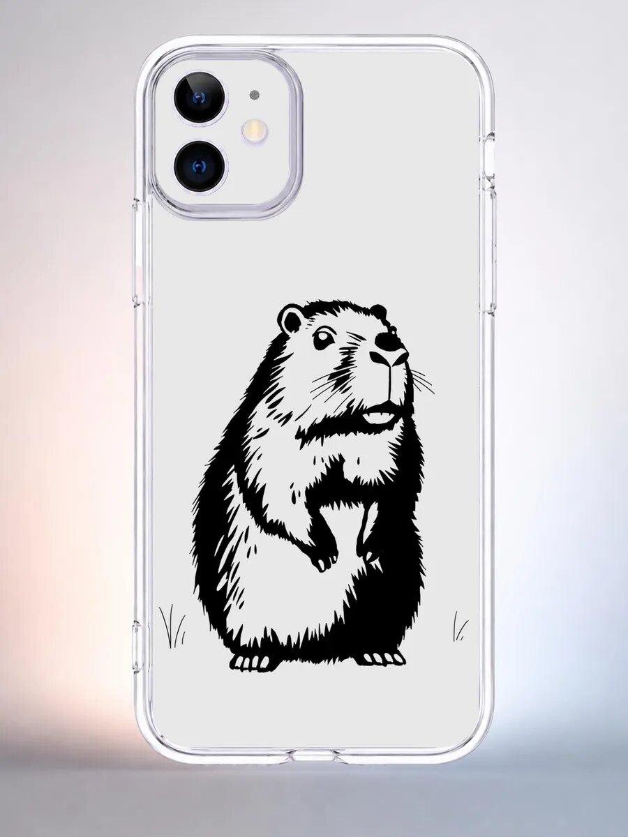 Чехол iPhone 11 капибара силуэт жирный силиконовый