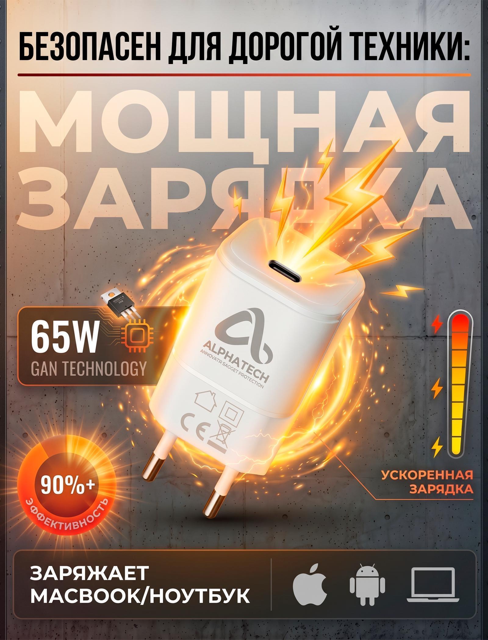 Зарядное устройство GaN 65W, быстрая зарядка, 1 порт USB-C Power Delivery, компактный блок питания для ноутбука, MacBook, планшета, белый