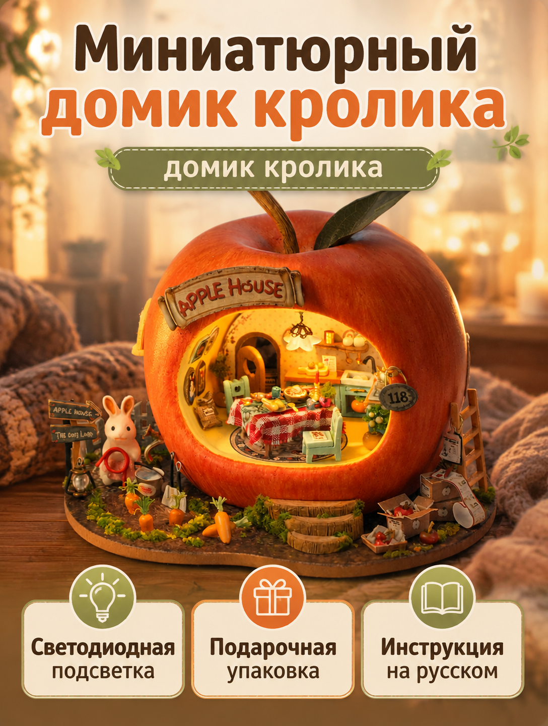 Подарочный Интерьерный конструктор (Румбокс) Yarvita "Домик кролика" миниатюра DIY House