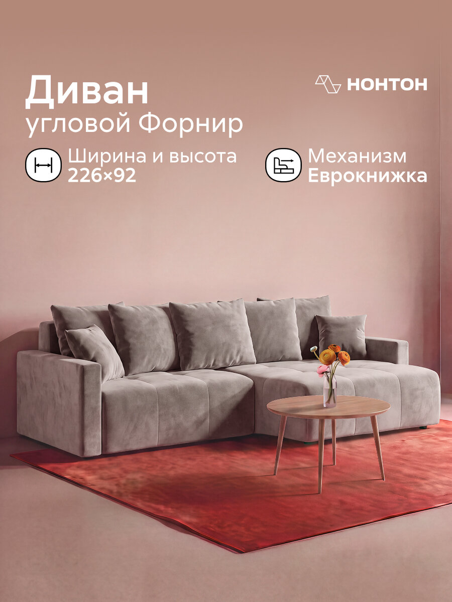 Диван угловой раскладной Нонтон Форнир, еврокнижка, 226*160*92, (темно-серый)