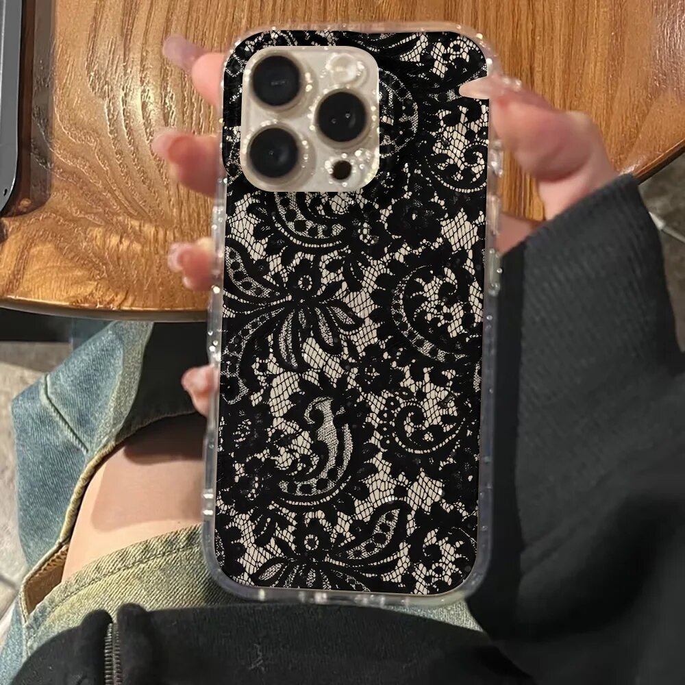 Прозрачный Силиконовый Чехол Для iPhone Со Стразами И Кружевными iPhone 16 Pro, SC24-TM-P8179