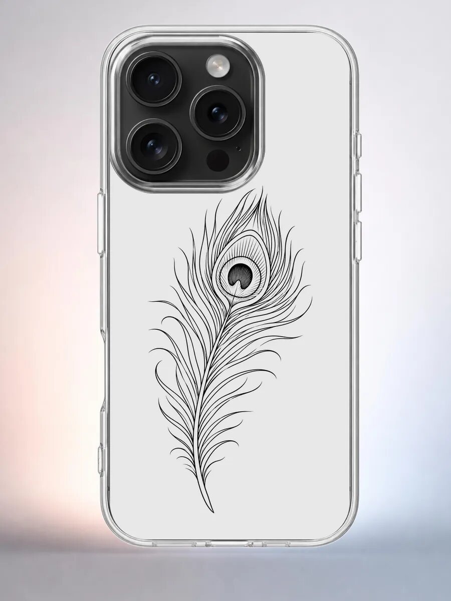 Чехол iPhone 15 Pro перо павлина силиконовый