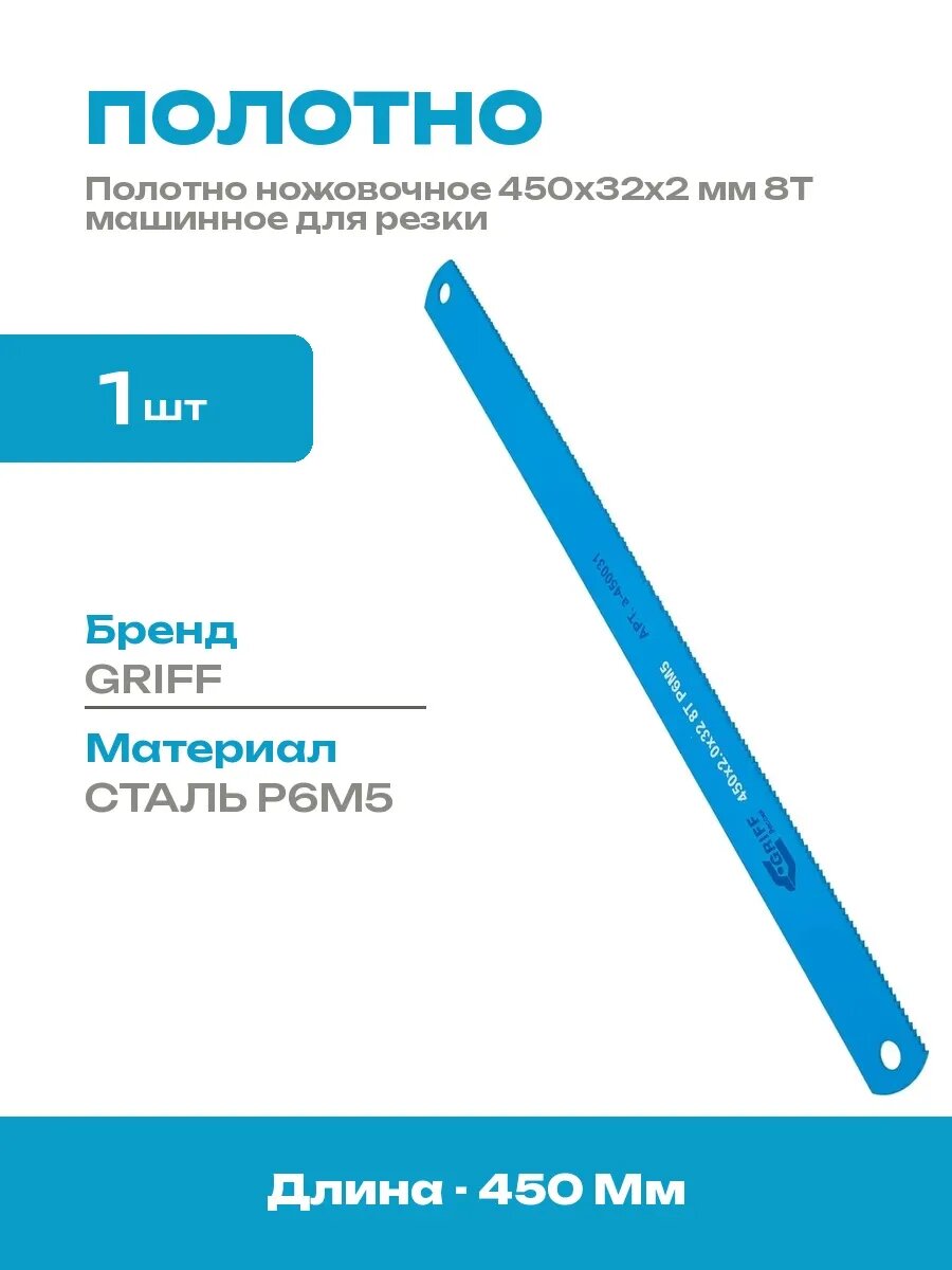 Полотно машинное 8T 450х32х2 мм для ножовки 1 шт металл