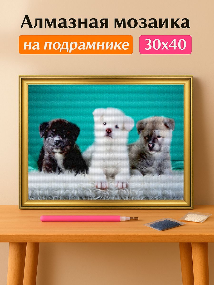 Алмазная мозаика на подрамнике 30х40 - Собаки щенки
