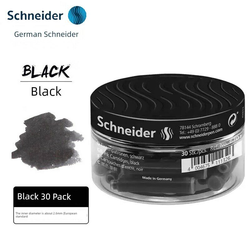 Schneider универсальные чернильные капсюлы черные 30 штук в пластиковом флаконе для перезаправки ручек