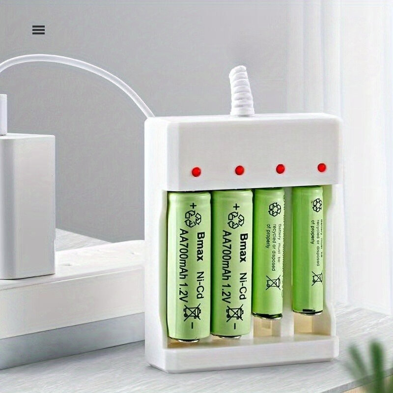 USB зарядное устройство для батареек AA/AAA на 4 слота со светодиодным индикатором, защитой от короткого замыкания и безопасным напряжением 36 В, компактное для дома и путешествий