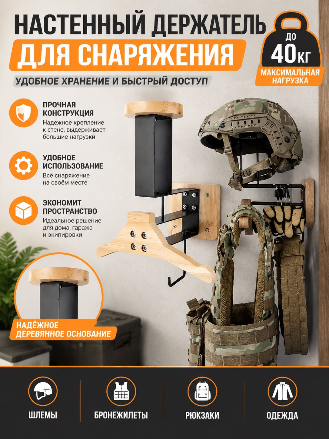 1 шт. Набор вешалок плечиков, Крепление для мотоциклетного шлема, настенный держатель и крюк для тактического снаряжения. вешалка для бронежилета