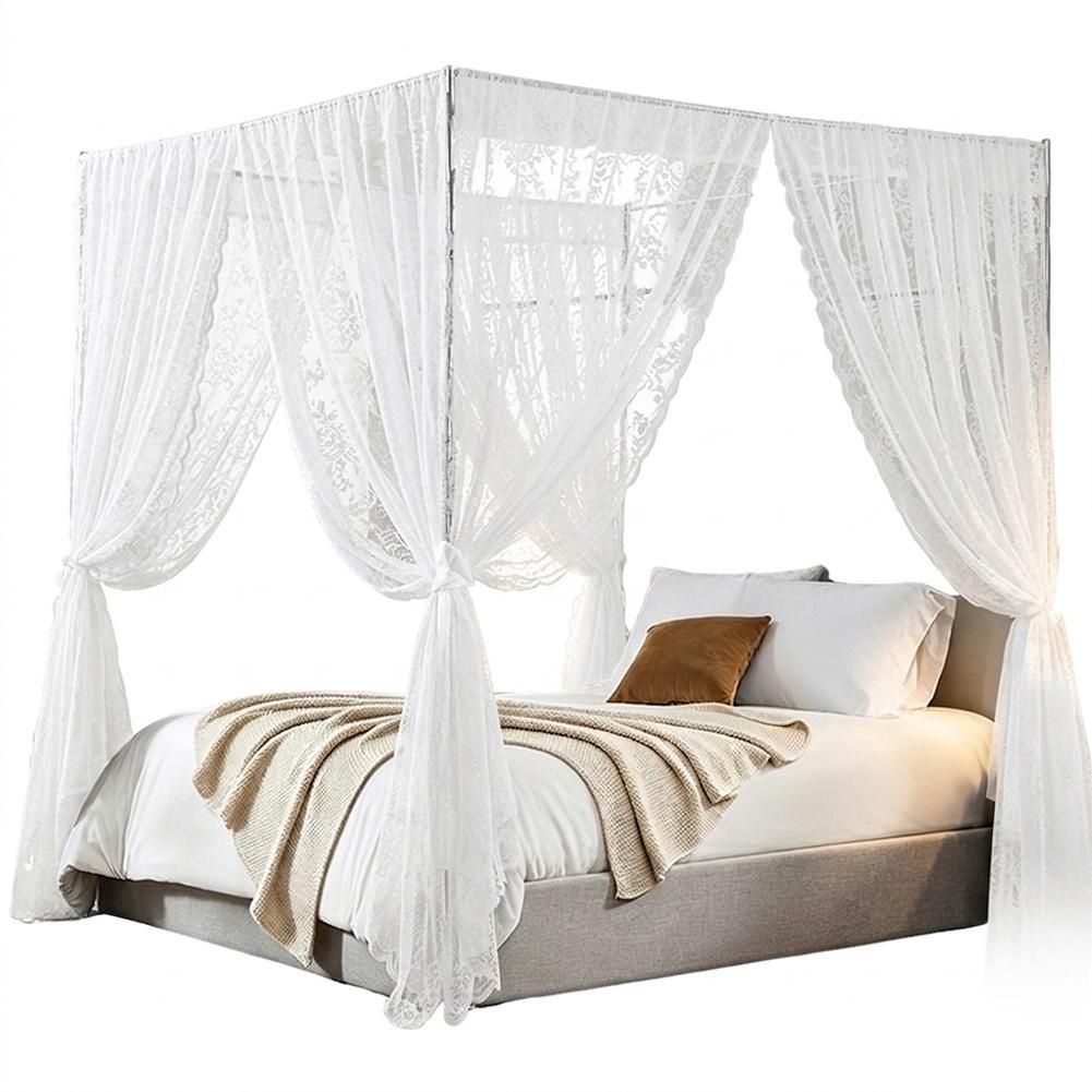 Комплект кружевных штор для кровати, 8 предметов, 100x200 см, белый