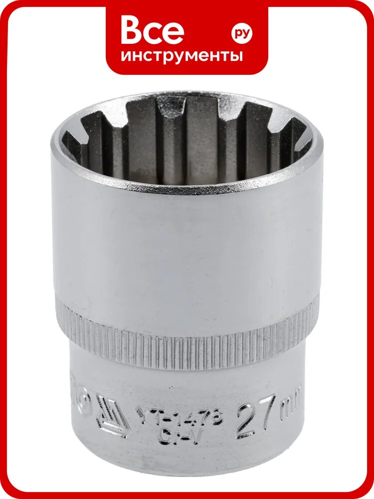 Головка торцевая короткая SPLINE (27 мм; 1/2"; CrV) YATO YT-1478