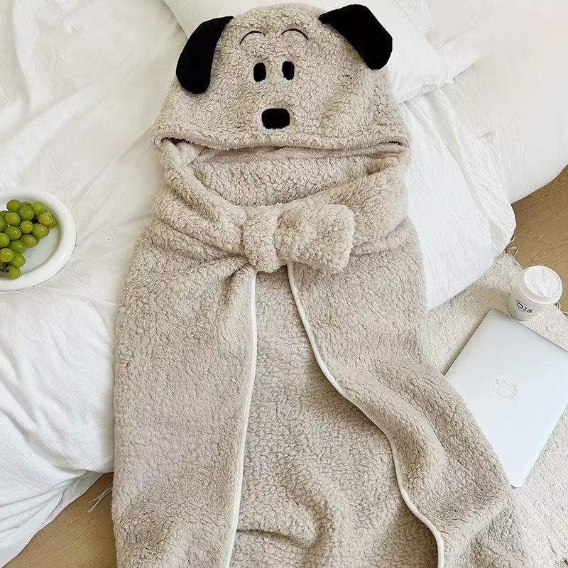 Kawaii носимый милый медведь одеяло коралловый флис.120*123cm，платок,