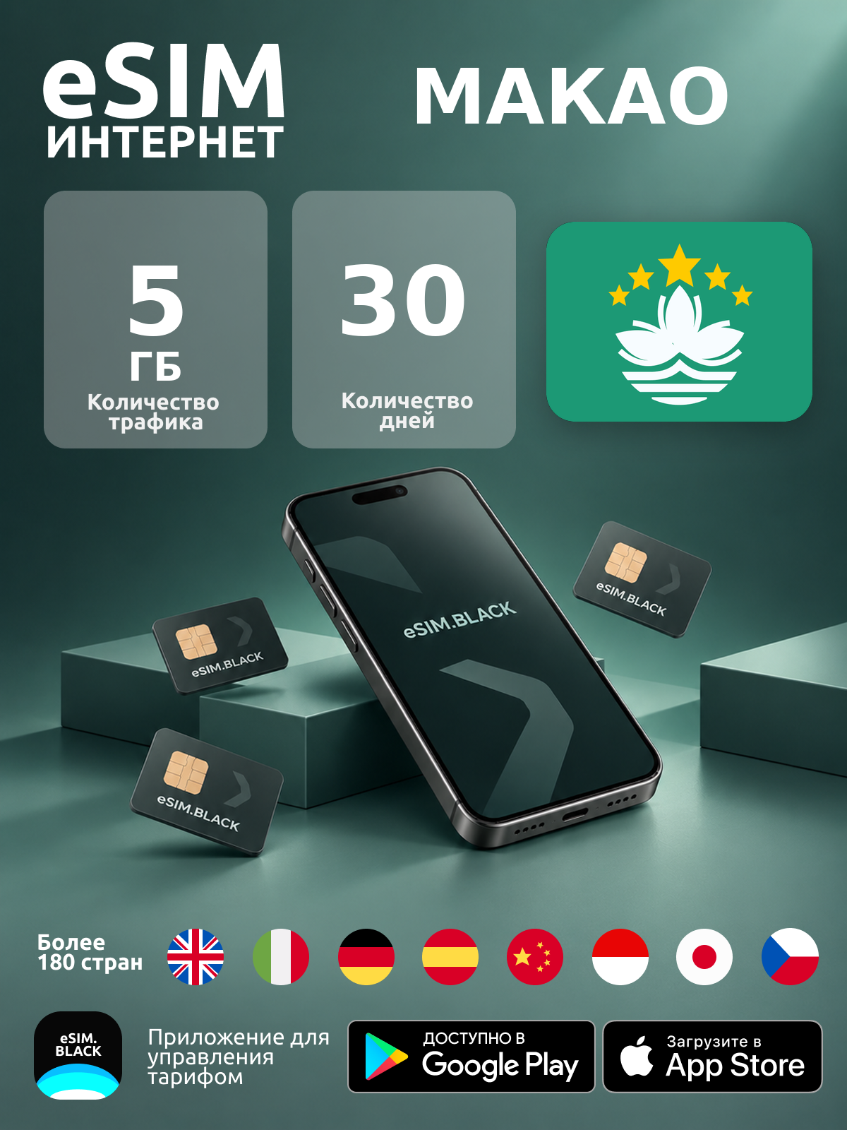 Макао/30 дней/5 ГБ - eSIM для мобильного интернета ( iPhone | Android ).