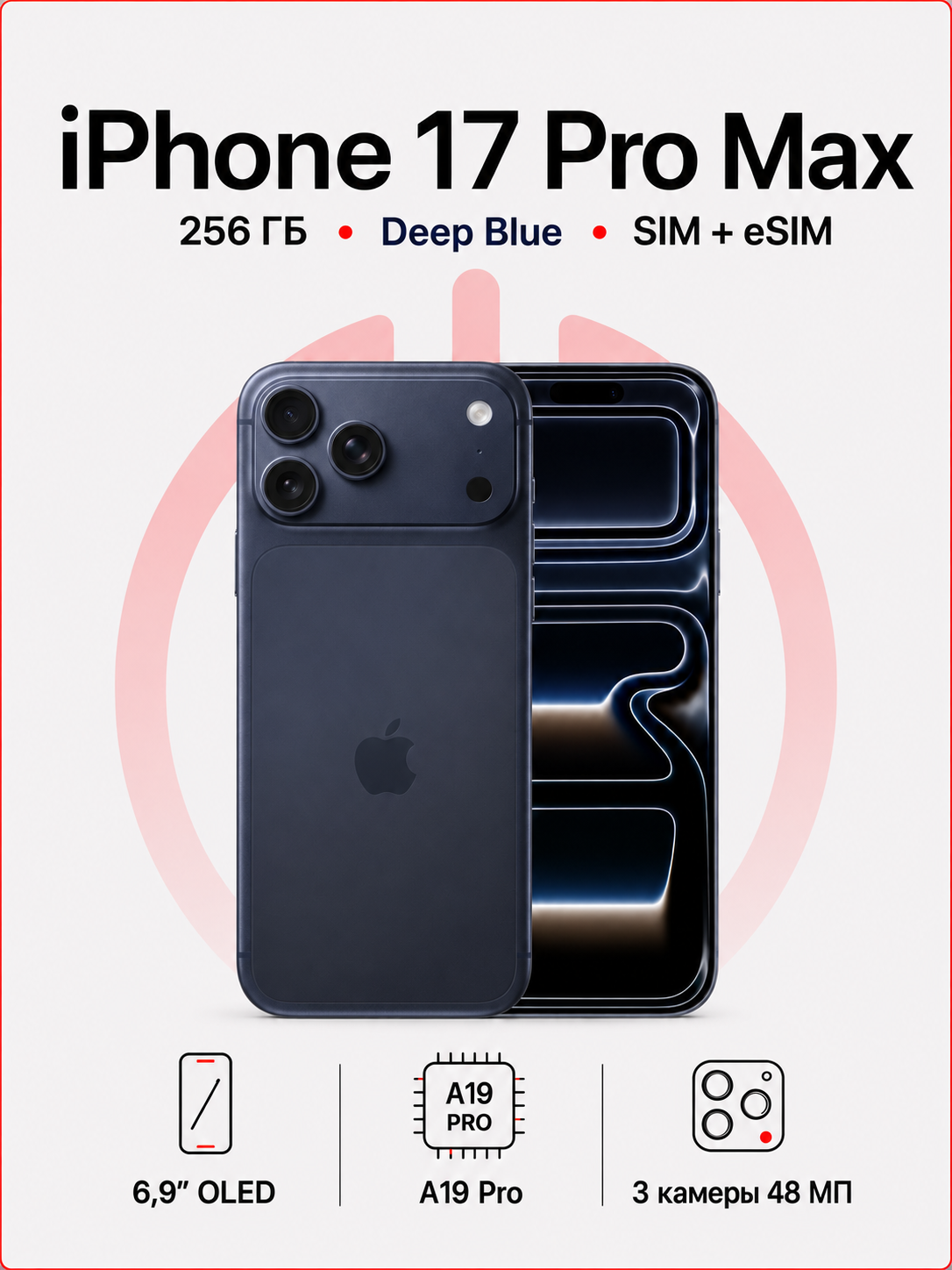 Смартфон Apple iPhone 17 Pro Max 256 ГБ, SIM + eSIM, 5G, Deep Blue (темно-синий)