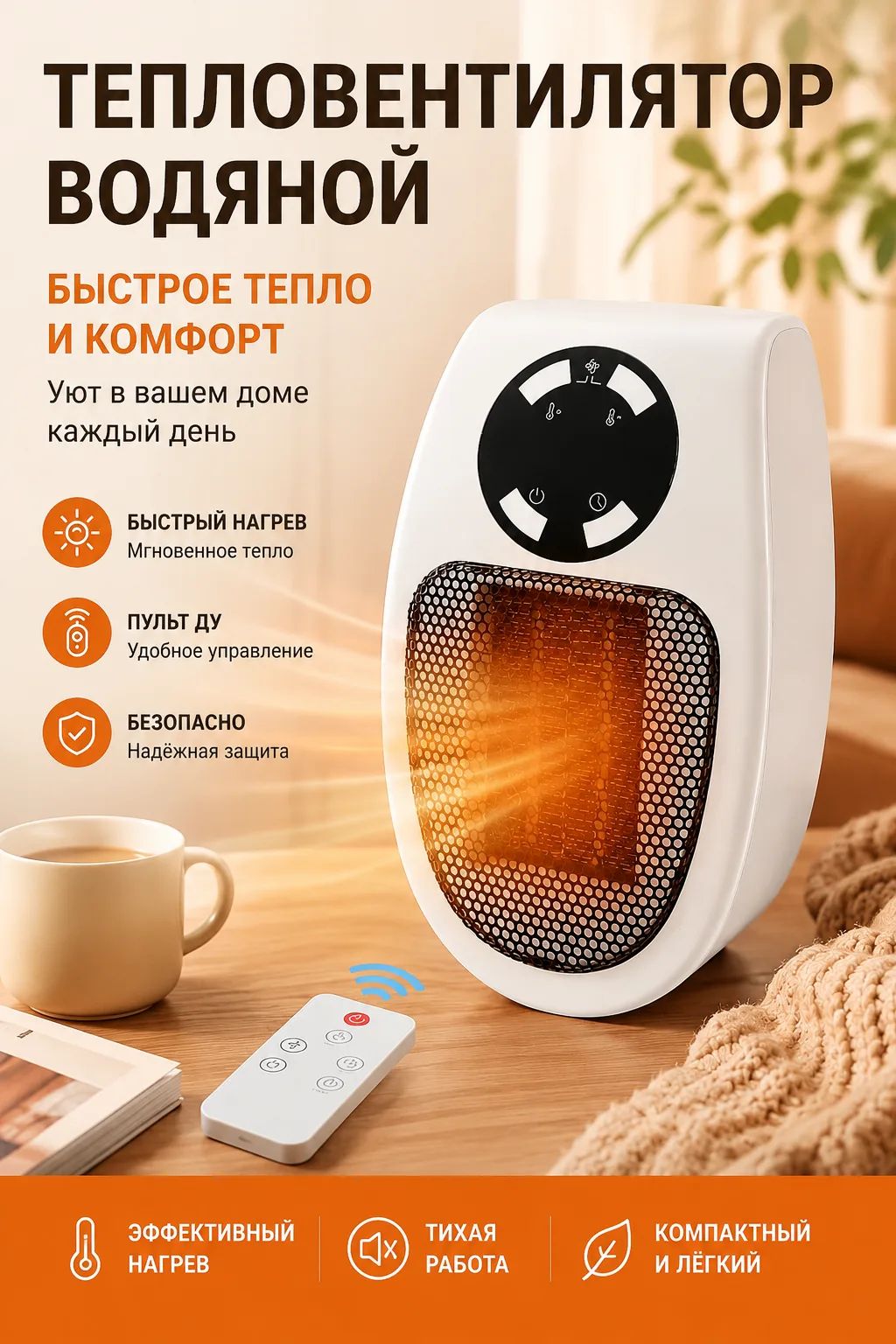 Тепловентилятор водяной, портативный, мини, белый для дома