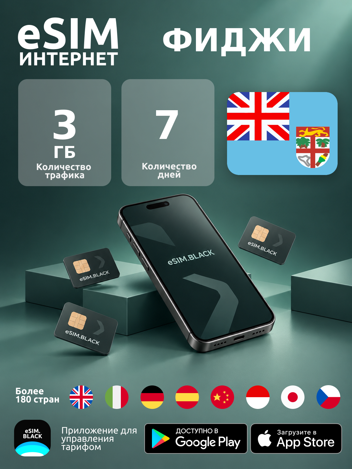 Фиджи/7 дней/3 ГБ - eSIM для мобильного интернета ( iPhone | Android ).