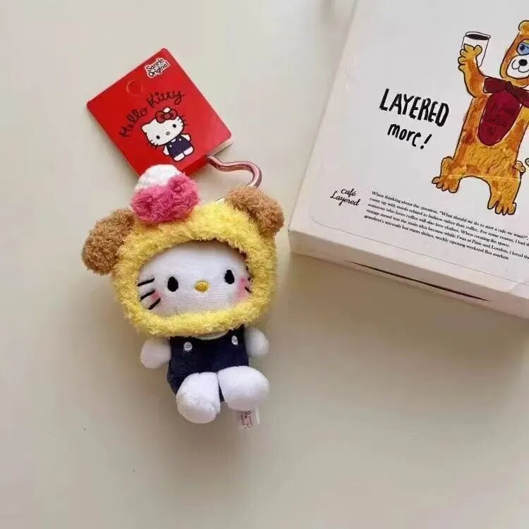 Плюшевый брелок Hello Kitty с вязаной шапкой в виде овощей и фруктов, мягкая подвеска для сумок и ключей