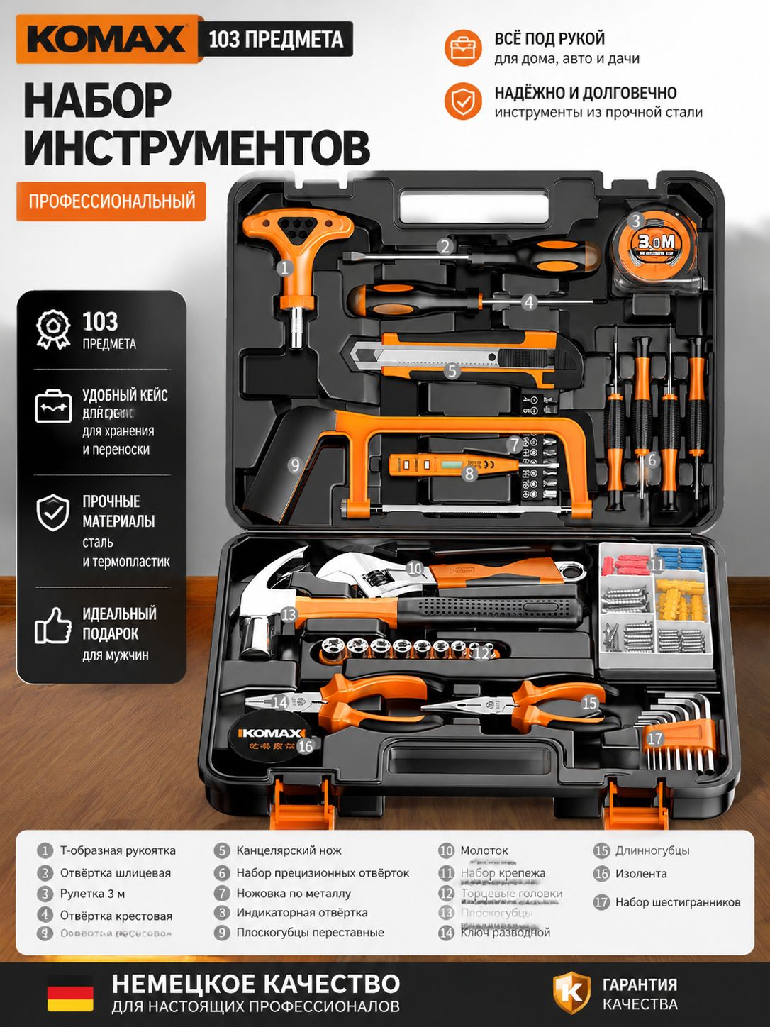 Набор инструментов 103 предмета, 2.8 кг, 36*26.5*7.5 см, универсальный, с кейсом