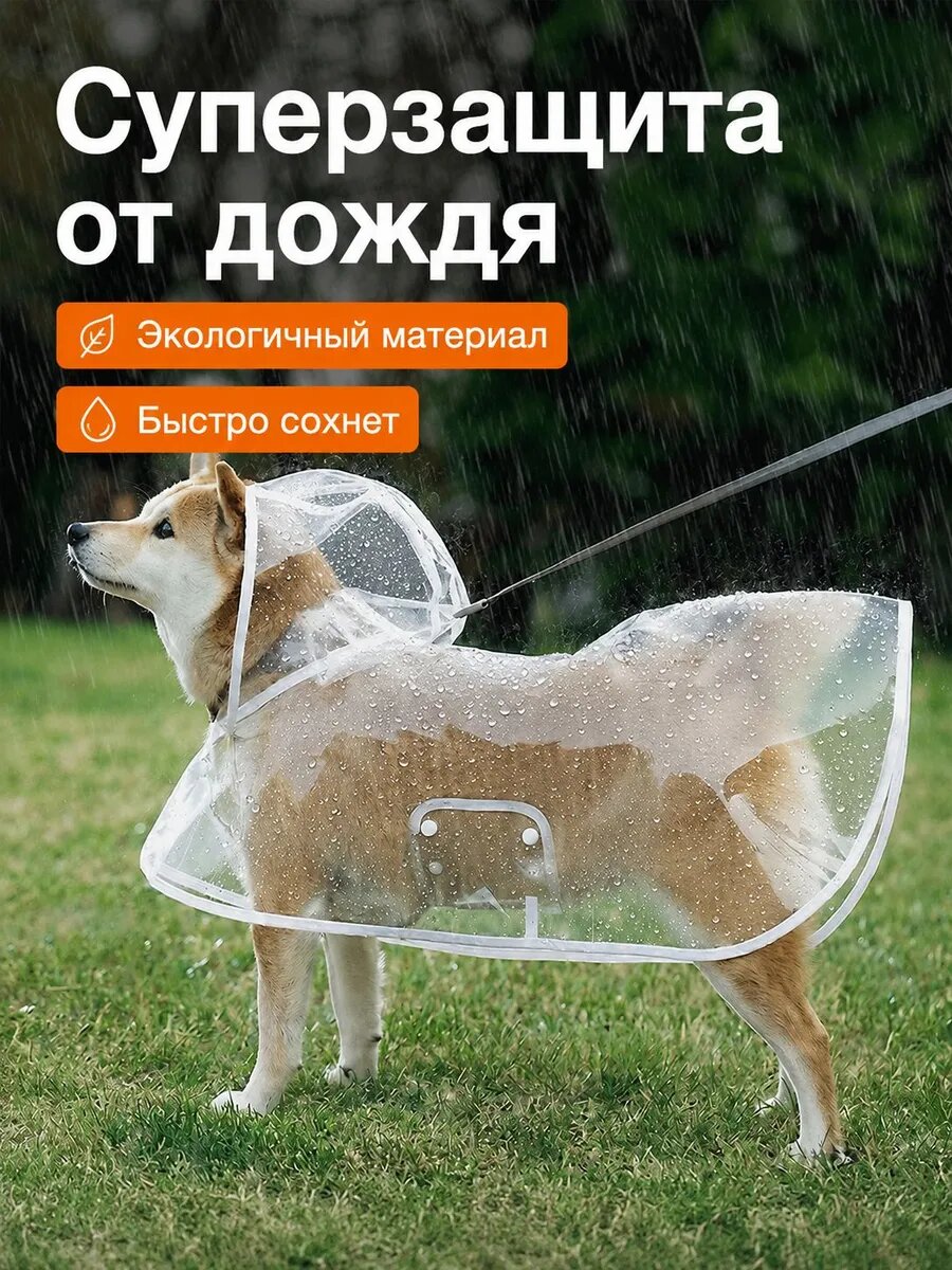 Прозрачный дождевик для собак