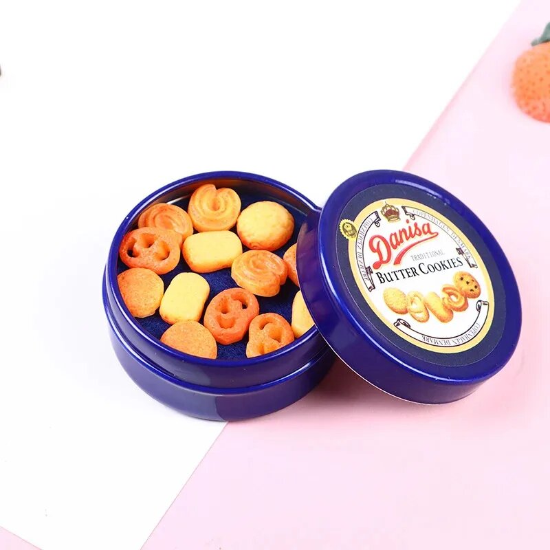 Миниатюрная коробка датского печенья для кукольного домика 1/12